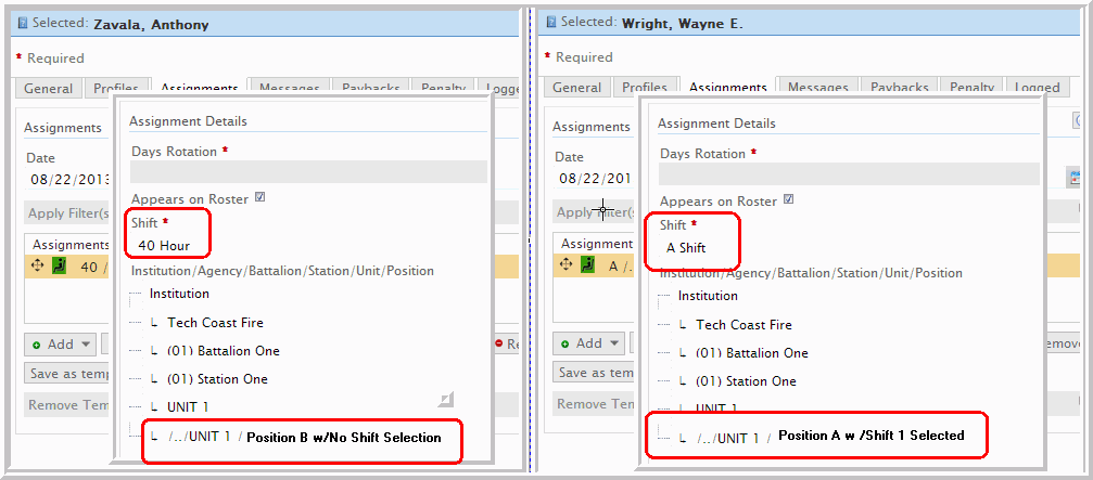 Position and Shift Assignment Configuration